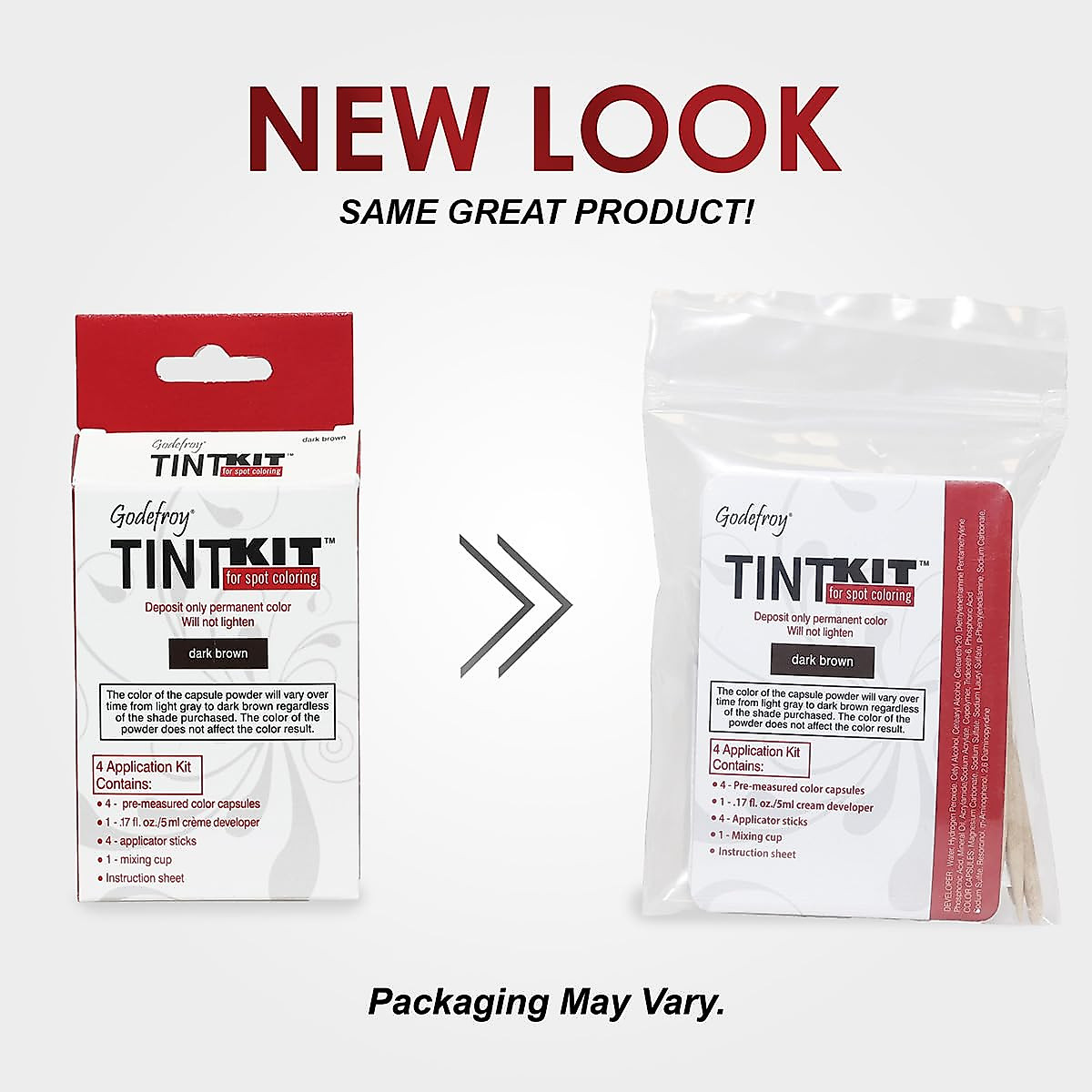 Godefroy Hair Color Kit for Spot Coloring, Covers Up Gray Hairs, Dark Brown, 4-Application Kit, Pack of 1