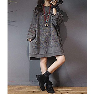 YESNO Women Ethnic Floral Sweatshirts Jacket Plus Size Crew Neck Long Sleeve with Pockets JCJ (One Size YQ7 Gray)