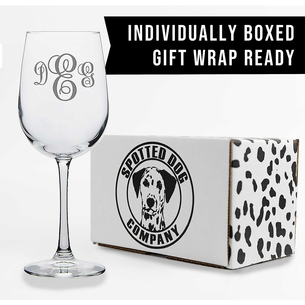 Spotted Dog Company Personalized Etched 16oz Stemmed Wine Glass, Mother's Day Gift, Wife, Gift for Her, Script Monogram