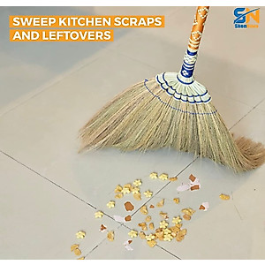 2 in 1 Natural Grass Broom Set by SN SKENNOVA -Traditional Sweeping Broom Thai Handmade Broom Handmade Kitchen Broom Asian Broom (26" 40")