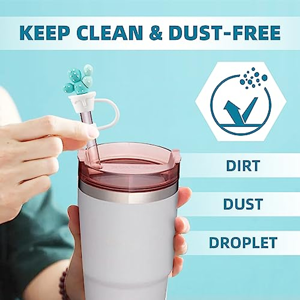 Straw Cover Cap Compatible with Stanley 40/30 oz The Quencher H2.0 Flowstate Tumbler with Handle Straw Topper for Stanley Cup Accessories (Straw Cover Cap - 10mm - 2 Packs - Green Cactus)