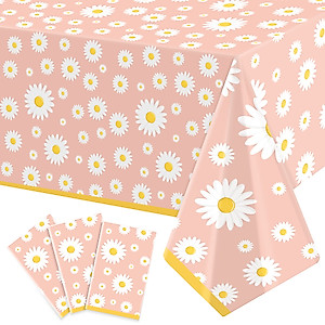 3 Pack Daisy Tablecloth Daisy Flower Birthday Party Decorations for Girls Disposable Plastic Groovy Table Cloth Groovy Retro Hippie Party Table Cover for Weddings Baby Shower Birthday Party Supplies