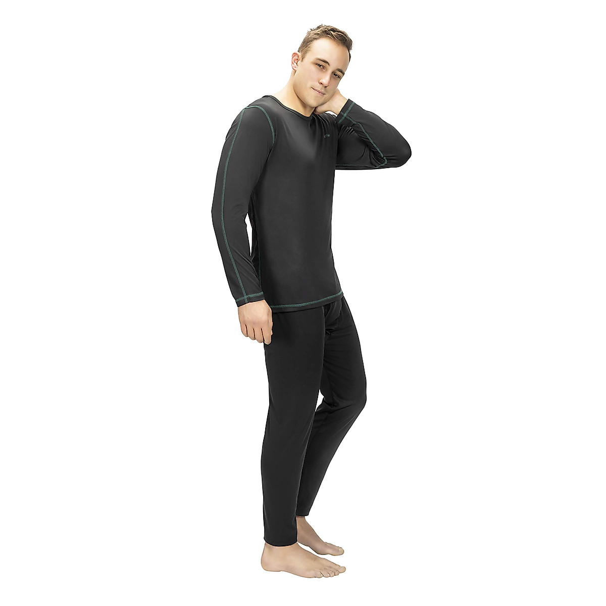 Thermal Underwear for Men (Thermal Long Johns) Sleeve Shirt & Pants Set, Base Layer w/Leggings Bottoms Ski/Extreme Cold (Black, 2Xlarge)