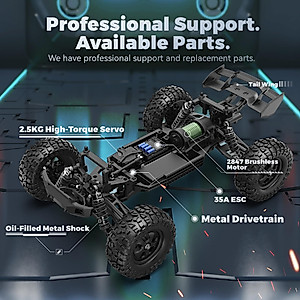 BEZGAR HM124 Brushless RC Car - 1:12 Scale 52+KM/H High Speed RC Truck, 4x4 Offroad Waterproof for All Terrains, Hobby Grade Remote Control Truck for Adults and Kids Boys with Rechargeable Battery