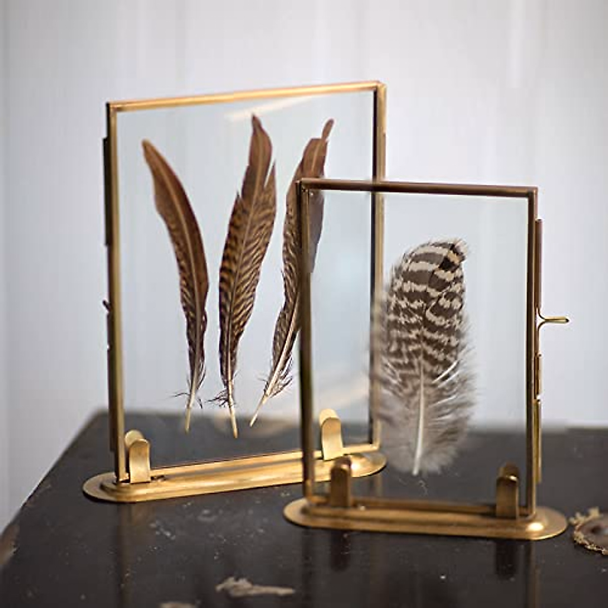 Hline Living Gold Picture Frames 4x6, Brass Floating Frame Glass Metal w/Stand Base, Photo Display for Home Wedding Office Tabletop Shelf