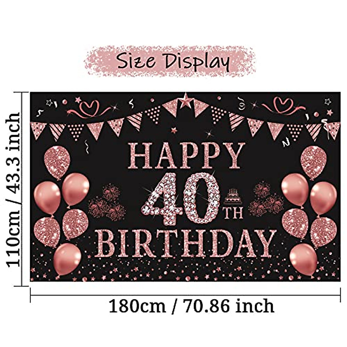 Trgowaul 40th Birthday Decorations Banner Women, Rose Gold Happy 40th Bday Decorations for Women, 40 and Fabulous Decorations Backdrop Party Supplies, 40 Year Old Photography Background 5.9 X 3.6 Fts