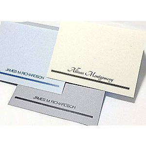 Personalized Note Cards w Matching Envelopes Printed with Full Name. Sets of 50 or 20. Folding cards, blank Inside. Beautiful quality. Optn'l Return Address Labels