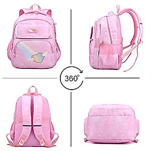Kacizes Backpack for School Girls Backpacks Kids Cute Rainbow Elementary Middle Bookbag with Laptop Compartments for Travel Daypack, Pink