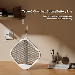 Qualitell Fly Swatter Electric Zapper Rechargeable, Mosquito Zapper Racket Kills Mosquitoes in Corners, Fly Zapper Folding Hanging Standing Handheld LED UV Bug Trap Light for Indoor Outdoor