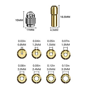 Drill Chuck Collet Set for Dremel, 1/32" to 1/8" Replacement 4486 Drill Keyless Bit Chuck Shank Rotary Tool Quick Change Adapter with Replacement 4485 Brass Quick Change Rotary Drill Nut Tool Set