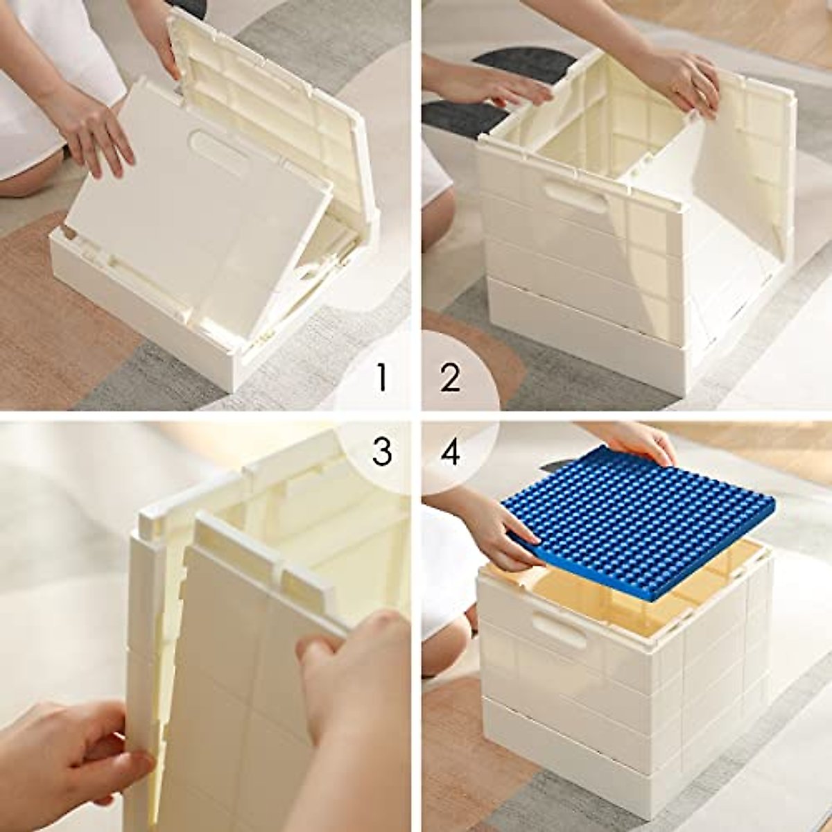SHIMOYAMA Folding Duplo Storage Box, 2 Pack, 25L Storage Bin with Building Lid, 26 Qt. Collapsible Organizer for Duplo Blocks, Green and Blue