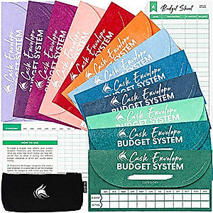Clever Fox Cash Envelopes for Budget System – Money Envelopes for Budgeting and Saving, Tear and Water Resistant, Includes Carry Pouch & 12 Expense Tracking Budget Sheets, 12 pack - Assorted Colors