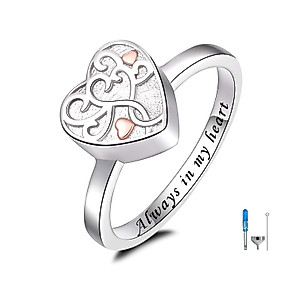 925 Sterling Silver Heart Tree of Life Flower Cremation Urn Ring for Ashes for Women Hold Loved Ones Finger Ring Memorial Keepsake Jewelry (10)