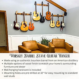 Coyle Woodworks Whiskey Barrel Stave 3-Guitar Wall Mount |Instrument Mount for Guitar, Ukulele, Violin, Banjo, Bass, Guitar Hanger, Natural Finish