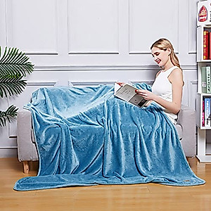 Surii Home Luxury Microfiber Flannel Blanket, Super Soft, Warm, Cozy, Fluffy, and Breathable, Perfect Throws for Bed, Couch, Sofa, for All Season Use. 350GSM Travel Size 50x60 Inches(Sky Blue)