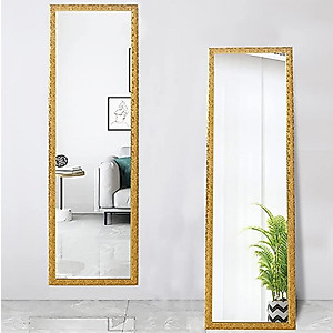 Yone jx je Full Length Mirror Wall Mirror Full Body Mirror for Wall Hanging or Leaning Against Wall Dressing and Wall-Mounted Mirror Polymer Thin Frame No Stand, 50"x 14", Gold
