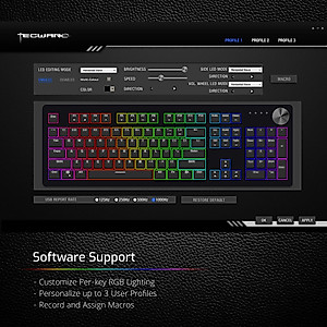 TECWARE Spectre Pro, RGB Mechanical Keyboard with Volume Knob, Full Size 104 Keys (Outemu Red)