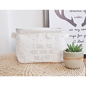 Slytem Storage Bin Basket Organizer Container Cube Rectangle with Handles Linen Canvas Jute Collapsible (#1: 7.8" Long × 6.3" Wide × 5.1" high, Gray Stars Moon)