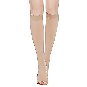 PPXGOGO Compression Socks for Men & Women (20-30mmHg) - Knee High Compression Stockings for Athletics, Running, Flight Travel, Support.(Nude-open-XXL)