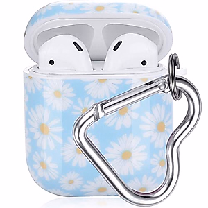 Airpods Case Cover Cute, OTOPO Flower Airpod Cases Protective Hard Cover Portable & Shockproof Women Girls Men with Heart-Shaped Keychain for Airpods 2/1 Charging Case (Daisy)