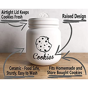 Airtight Cookie Jar - 6"W x 8"H Matte White Ceramic Cookie Jars for Kitchen Counter - Large Cookie Jar with Airtight Lids - Farmhouse Cookie Jar Airtight Lid - Big Cookie Containers with Lids Airtight