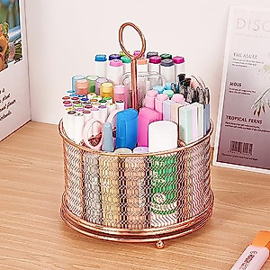 Spacrea Pen Holder for Desk - 360°Degree Rotating Pen Organizer, Desk Organizer with 4 Compartments, Pencil Holder for Desk, For School, Classroom, Office, Art Supplies(Rose Gold)