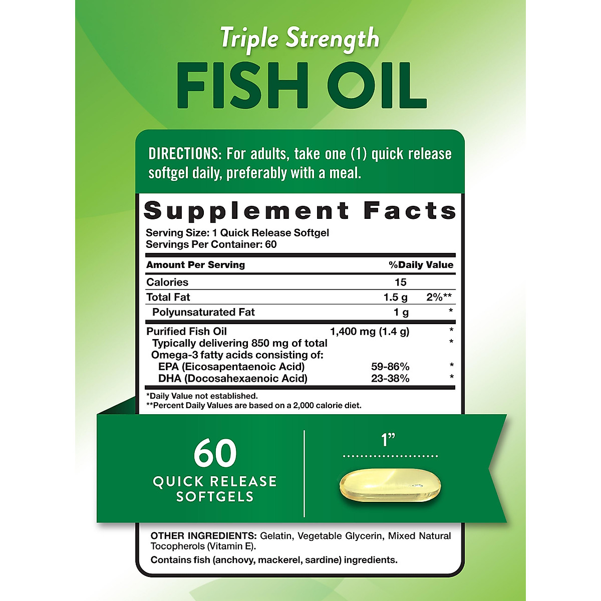 Nature's Truth Triple Strength Fish Oil Softgels | 1400 mg | 60 Count | Active Omega 3 | Non-GMO & Gluten Free Supplement