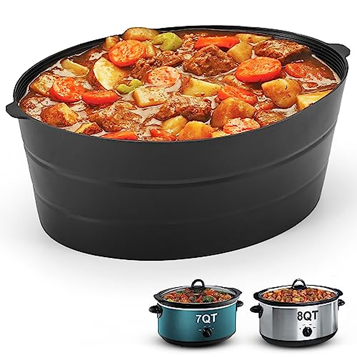Silicone Crock Pot Liner, Reusable Slow Cooker Liner, Suitable For Microwave, Oven, 7-8 Quart Oval Slow Cooker Crock Pot (Black)
