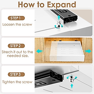 HBL' 1 Pack | 16.9" Deep Pull Out Cabinet Drawer Organizer Adhesive, (12" to 20") Width Expandable Carbon Steel Roll-Out Drawers for Face Frame or Frameless Cabinets,Slide-Out Shelves for Pantry.