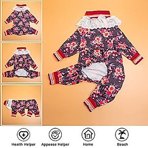LovinPet Dog Pajamas for Large Dogs, UV & Post Operative Protection, 4 Legged High Collar Dog Onesies,Lightweight Stretchable Large Floral Plum Prints Large Dog Pajamas as Base Shirt for Dog Dresses M