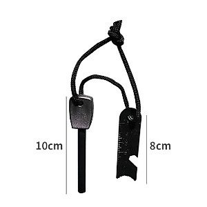 Fire Starter Stick with Striker Lanyard and Whistle Waterproof Flint Fire Steel Survival Lighter for Camping Hiking Backpacking Gear Survival Ferro rods Tool kit Keychain Campfires Waterproof (Black)