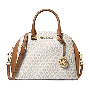 MICHAEL Michael Kors Maxine Medium Logo Leather Dome Satchel (Vanilla/Acorn)