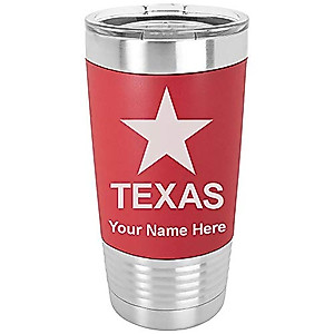 LaserGram 20oz Vacuum Insulated Tumbler Mug, Flag of Texas, Personalized Engraving Included (Silicone Grip, Red)