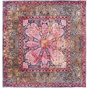 Unique Loom Mangata Collection Area Rug - Mona (Square 5' 3" x 5' 3", Pink/Beige)