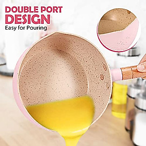 2.1 Quart Saucepan Set with Lid, Nonstick Aluminum Sauce Pot, Induction Compatible Small Cooking Pots with Silicone Spatulas for Milk, Soup, Pasta, Egg, Rice (PINK)