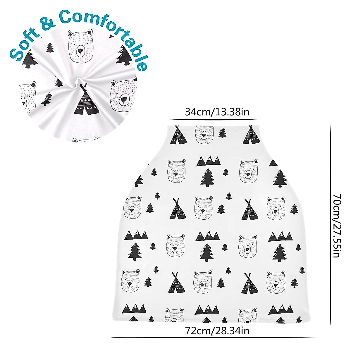 Baby Bear Forest Baby Car Seat Covers Canopy Nursing Cover Breastfeeding Scarf Soft Breathable Stretchy Coverage Infant Stroller Cover Multi Use for Boys Girls Babies