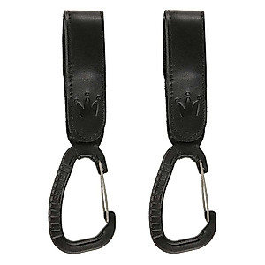 Genuine Leather Stroller Hook by Motheric - baby stroller leather hooks, stroller hooks for diaper bags, Leather Stroller Clips - 2Pcs - stroller bag hook - Black