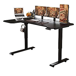 BUNOEM L-Shaped 59" Height Adjustable Electric Standing Desk, Sit and Stand Up Computer Desk For Home Office with Splice Board (Black Top, Black Frame)