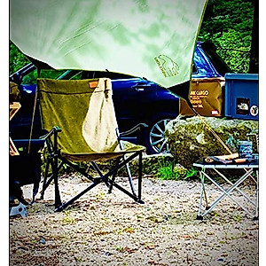 CAMPINGMOON Foldable Cotton Canvas Campfire Bonfire Open Fire Pits Camping Chair Low Style Chair Khaki F-1003C-K