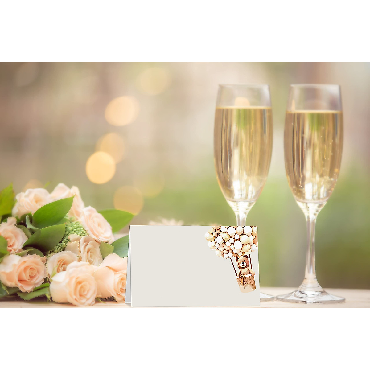 Place Cards for Bear Balloon Party, Editable Name Place Cards, Seating Place Cards for Tables, Tent Style Cards for Baby Shower, Birthday Party, Easy Folding, Pack of 25 Escort Cards(B01)