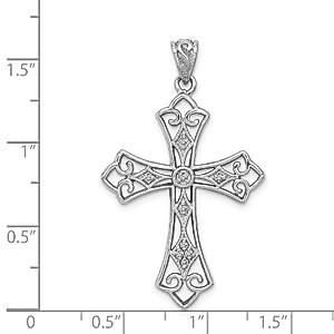 Solid 925 Sterling Silver & Diamond Filigree Cross Pendant (1/10ct.)