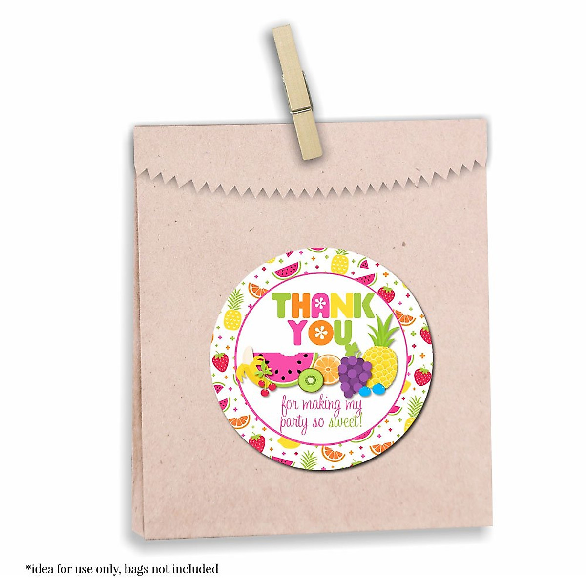 Tutti Fruitti Birthday Party Thank You Sticker Labels, 40 2" Party Circle Stickers by AmandaCreation, Great for Party Favors, Envelope Seals & Goodie Bags