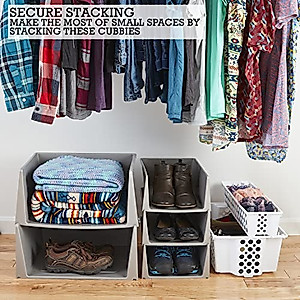 Organize Your Home Stackable Storage Containers with Open Front, 3 Pack, Great Organizing Bins for Pantry, Closet, Bedroom, and all Storage, Grey, 15.2” x 10.6” x 6.0”