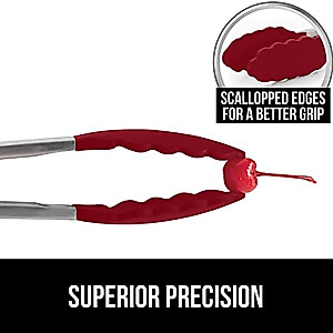 Gorilla Grip Silicone Tongs Set of 2 and Manual Can Opener, Silicone Tongs Are 9 and 12 Inch, Can Opener Includes Built in Bottle Opener, Both in Red Color, 2 Item Bundle