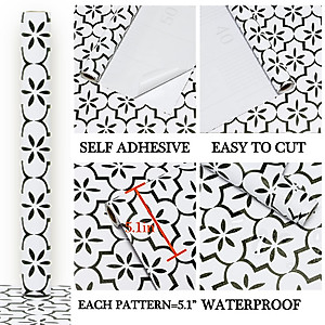 GloryTik Black Contact Paper Trellis Wallpaper White and Black Geometry Pattern Peel and Stick Wallpaper Self-Adhesive Removable Wallpaper White Modern for Cabinet Drawer Lining Wall Decor 17.7"X118"