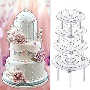 MoreStar 20 Pieces Plastic White Sticks Dowel Rods and 4 Pieces Cake Separator Plates 46810 Inch with 12 Clear Stacking Dowels, Different Patterns Cake Scrapers for Tiered Cake Stacking, 9.4inch