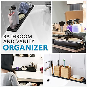 ZAPPOWARE Kitchen Sink Silicone Holder Tray, Vanity & Bathroom Organizer, Bar Coffee Bartender Service Mat, Black, 18"x3.1"