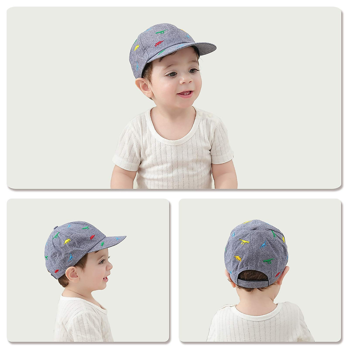 Sarfel Grey Dinosaur Toddler Hat for Girls/Boys, UPF 50+ Sun Protection, Adjustable Baseball Cap, Ages 2-4 Years