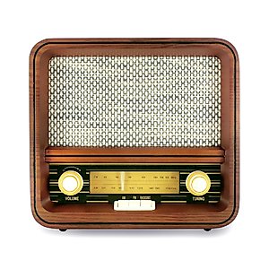 Fuse RAD-V1 Vintage Wood Retro Radio | AM/FM Radio Speaker with Bluetooth & AUX Input | Mid Century Modern Style | Real Handcrafted Ashtree Wood Exterior