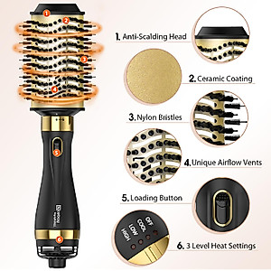 Nicebay® Hot Air Brush Set for Straightening, Drying, Curling - Oval Brush with Multi-Temperature Settings, Detachable Design for Salon